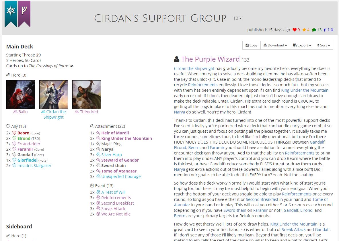 Deck #53 Cirdan’s Support Group | LOTR Deck Testing Ground
